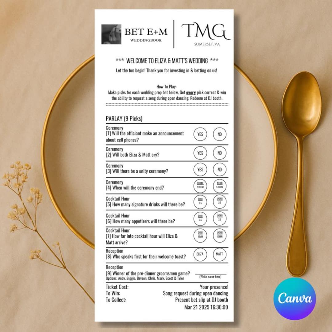 Wedding Bet Slip Game – Editable & Printable Wedding Activity – Fun ...