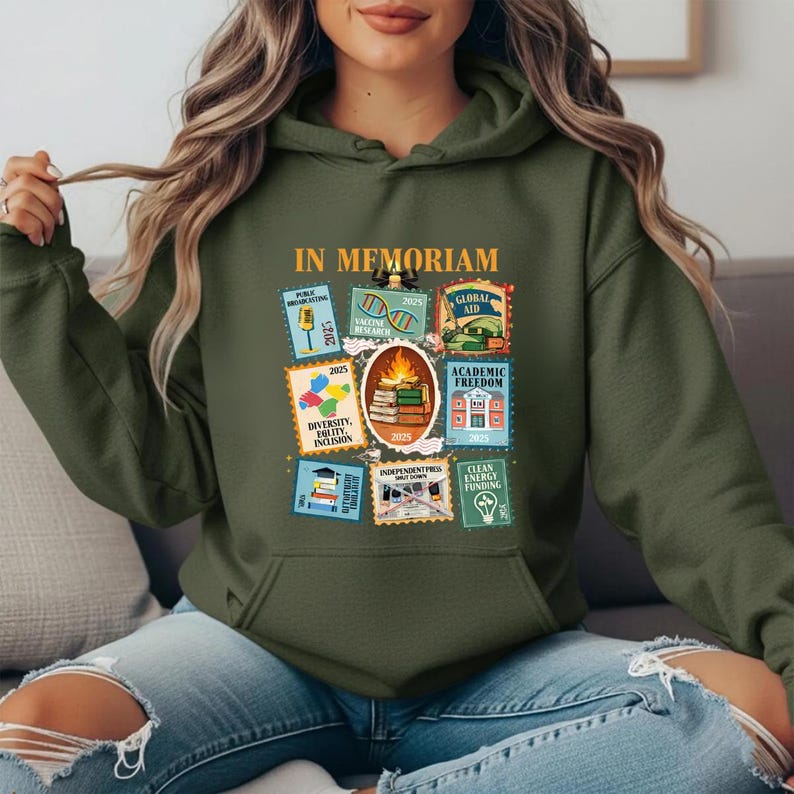 In Memoriam Stamps Hoodie 2025, Political Satire Tee, Retro Protest ...