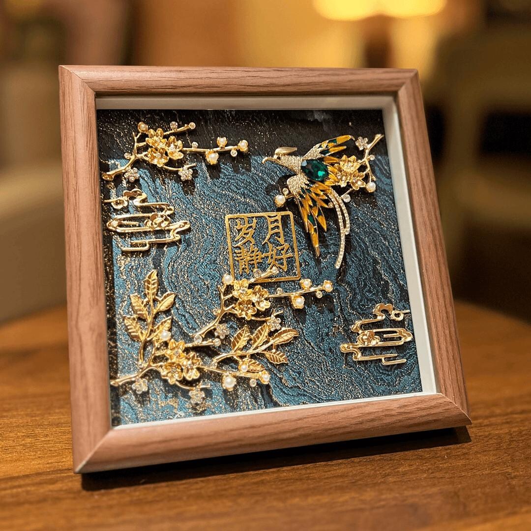 Crystal Phoenix Frame: Golden Plum Blossoms, Elegant Chinese Decor - Etsy