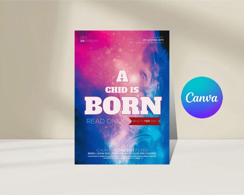Canva Church Flyer, Church Service Flyer, Child Born Flyer, School ...