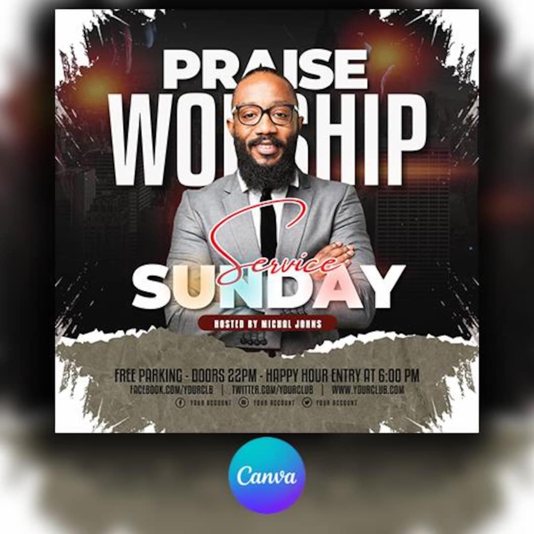 Editable Church Flyer Template: Praise & Worship Event (canva, Instant ...