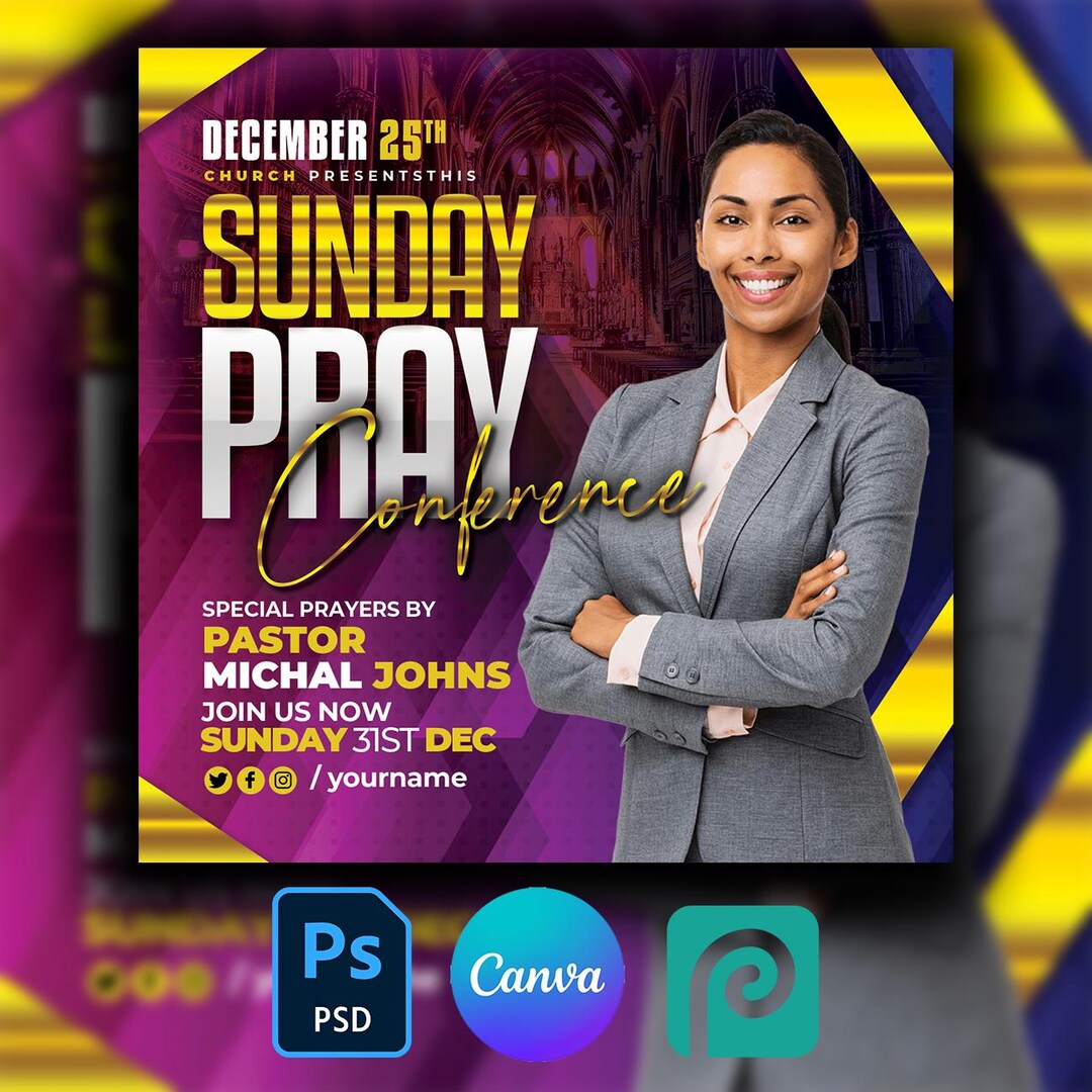 Church Service Flyer Template: Sunday Pray Conference (PSD & Canva) - Etsy