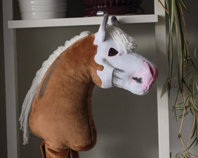 Chestnut Pinto Hobby Horse; A4+ Size; New; Stick Horse; Handmade; + Fly ...