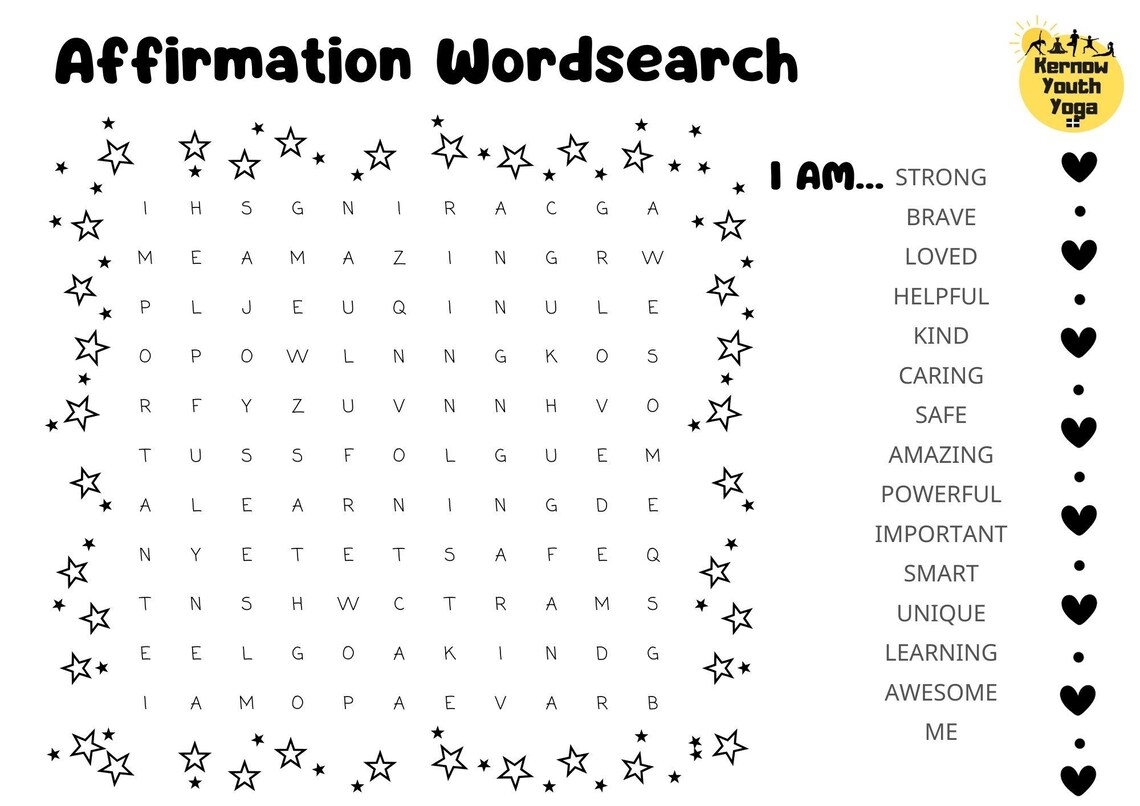 Printable Kids Affirmation Word Search - Etsy