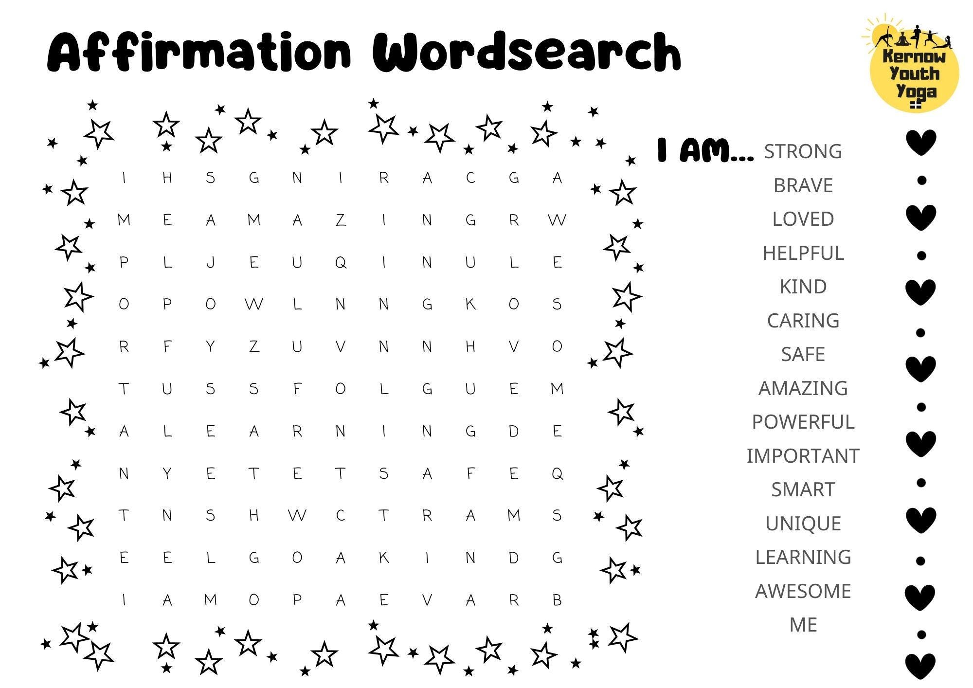 Printable Kids Affirmation Word Search - Etsy