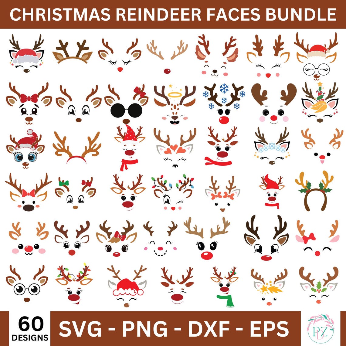 Christmas Reindeer Faces SVG Bundle, Reindeer SVG, Girl Reindeer SVG ...