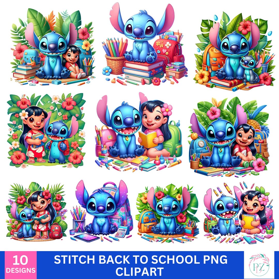 10 Stitch Back to School Png Bundle, Stitch Png Clipart, Stitch Floral ...