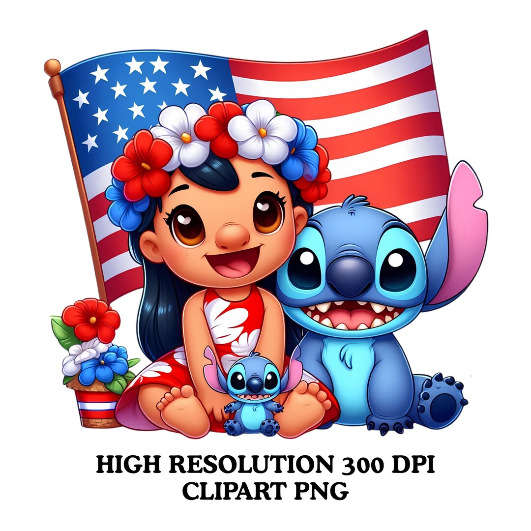 Stitch Cartoon Character 4th of July Clipart Png, Stitch Sublimation ...