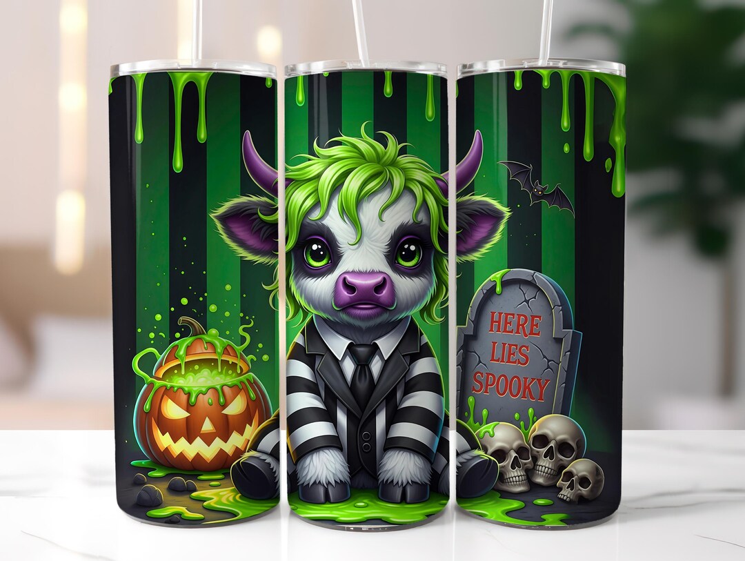 Ghoul Halloween Highland Cow Tumbler Wrap, 20oz Skinny Sublimation ...