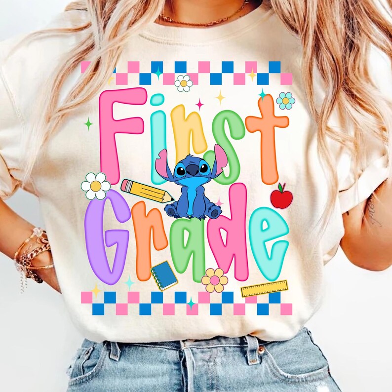Preppy Pre-k to 4th Grade Png Bundle, Cartoon First Day of School ...