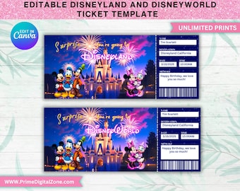 Disneyworld Ticket, Surprise Reveal Gift, Editable Ticket, Theme Park ...