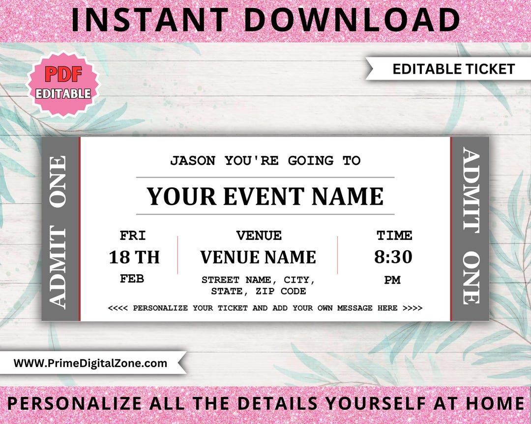 Event Ticket Template, EDITABLE DIY Event Printable, Surprise Getaway, Invitation Ticket, Gift ...