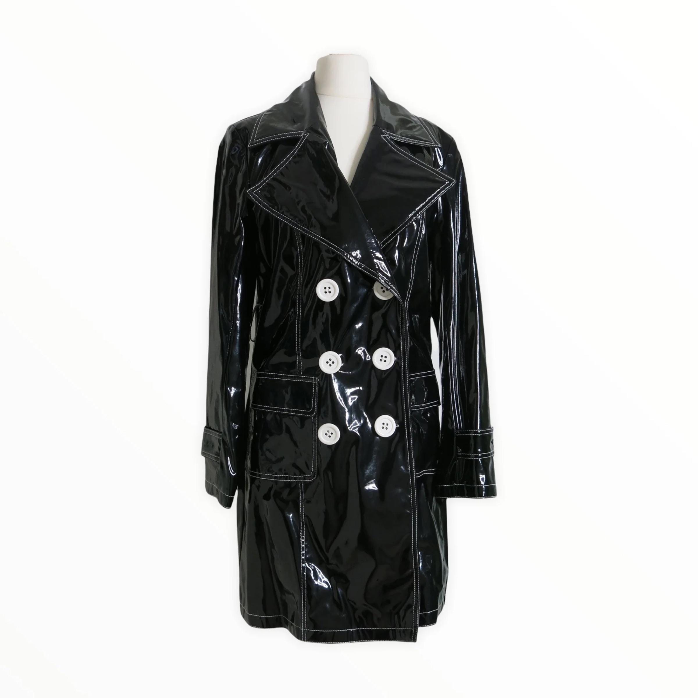 Mixmies Women's New Black Style Vintage Wet Look PVC Raincoat - Etsy