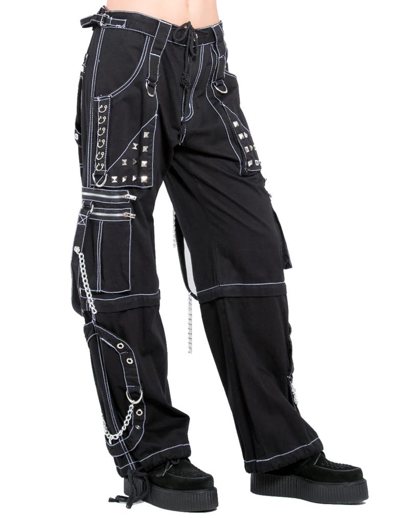 Mixmies Men's Gothic Black Step Chains With White Stitching Punk Rock ...