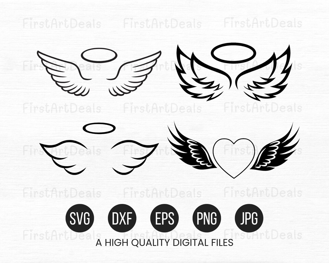 Angel Wings Svg Bundle, Halo Svg, Angel Heart Wings, Pnf, Dxf, Eps High ...