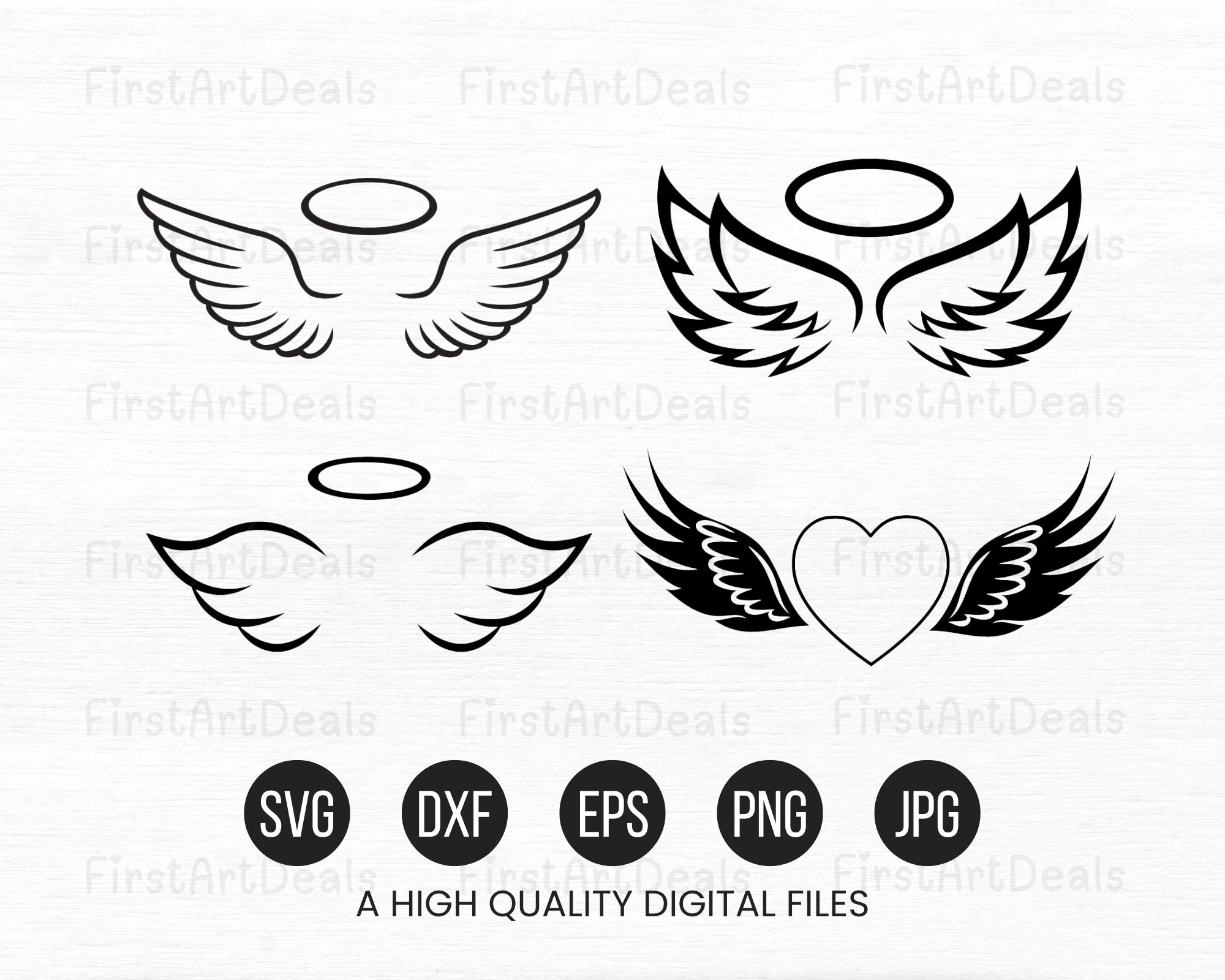 Angel Wings Svg Bundle, Halo Svg, Angel Heart Wings, Pnf, Dxf, Eps High ...