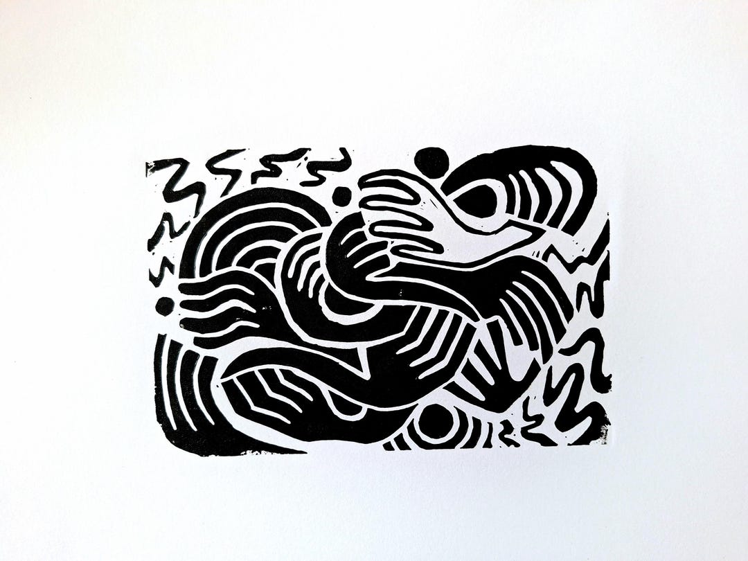Abstract Linocut Print - Etsy