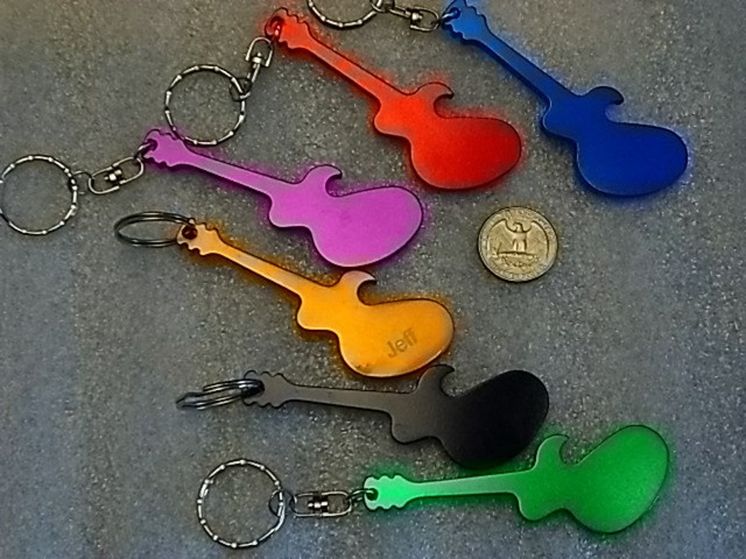 Guitar Shaped Keychain With Bottle Opener -- Anodized Aluminum -- Laser ...