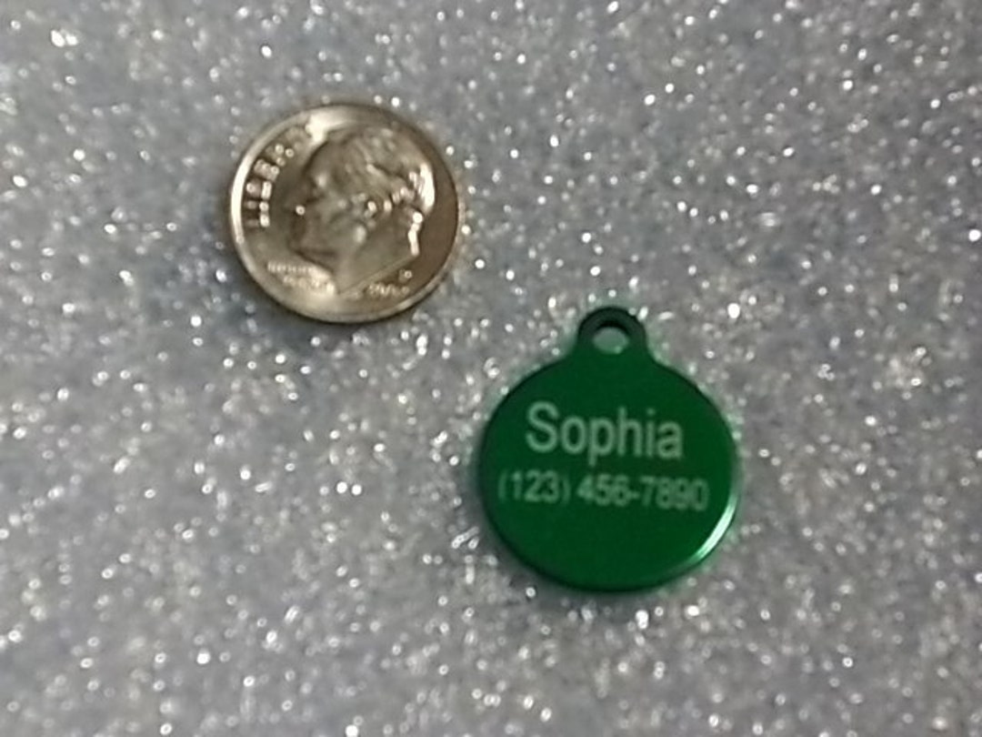 Laser Engraved Pet ID Tag -- Small Round (.75 INCH) W-tab Shape -- 2 ...