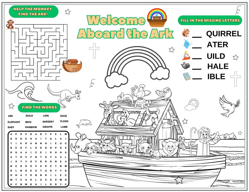 Noah's Ark Activity and Color Sheet- Baby Showers, Birthdays and ...