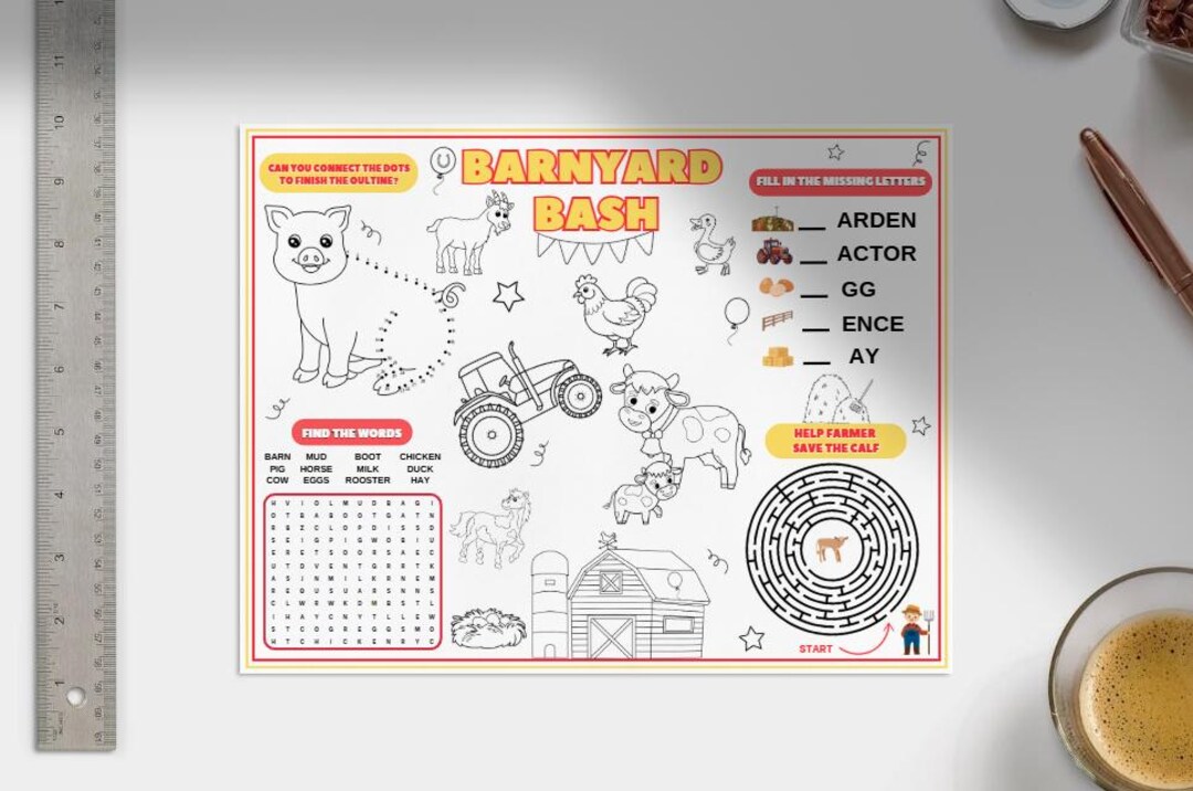 Barn Yard Activity and Color Sheet- Birthdays and Parties - Etsy