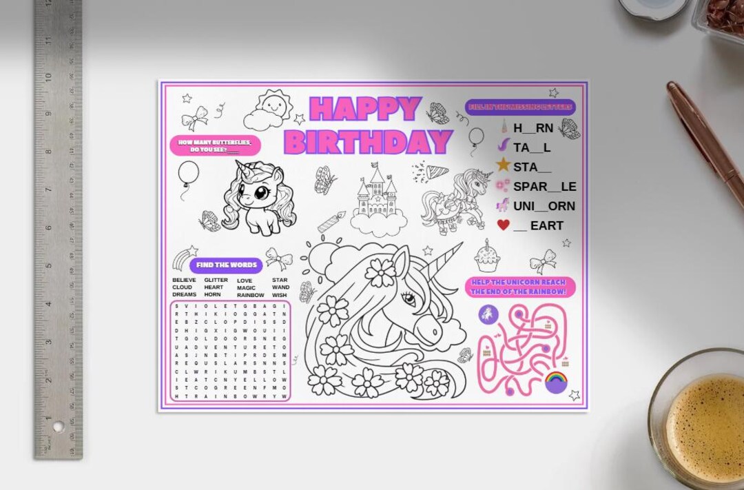 Unicorn Activity and Color Sheet- Birthdays and Parties - Etsy