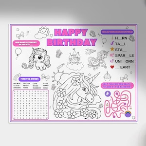Unicorn Activity and Color Sheet- Birthdays and Parties - Etsy