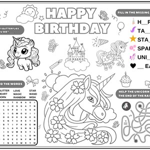 Unicorn Activity and Color Sheet- Birthdays and Parties - Etsy