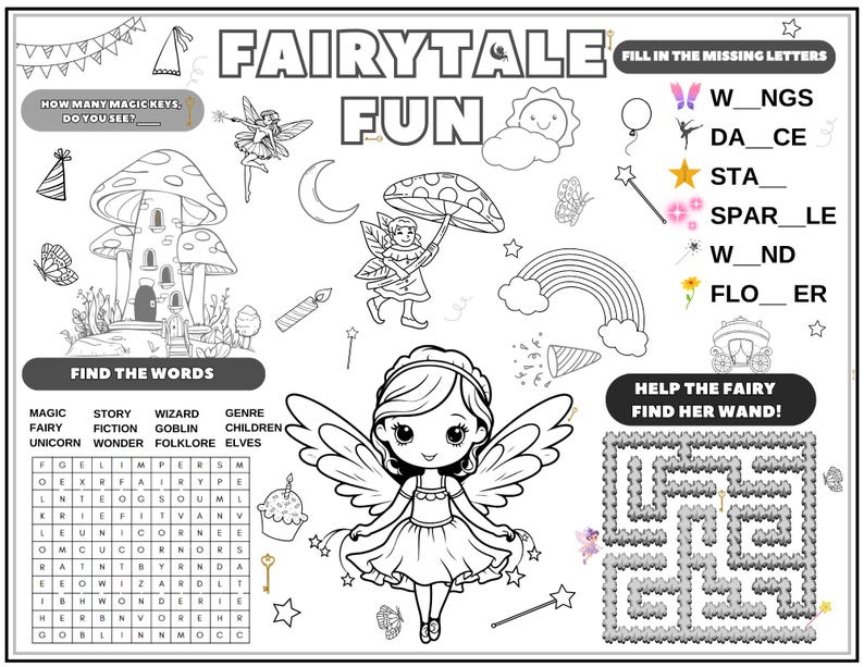 Fairy Tale Activity and Color Sheet- Girls Birthdays and Parties - Etsy