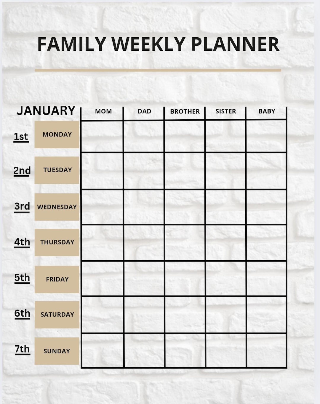 Printable Family Weekly Planner | Digital Download | Family Organizer ...