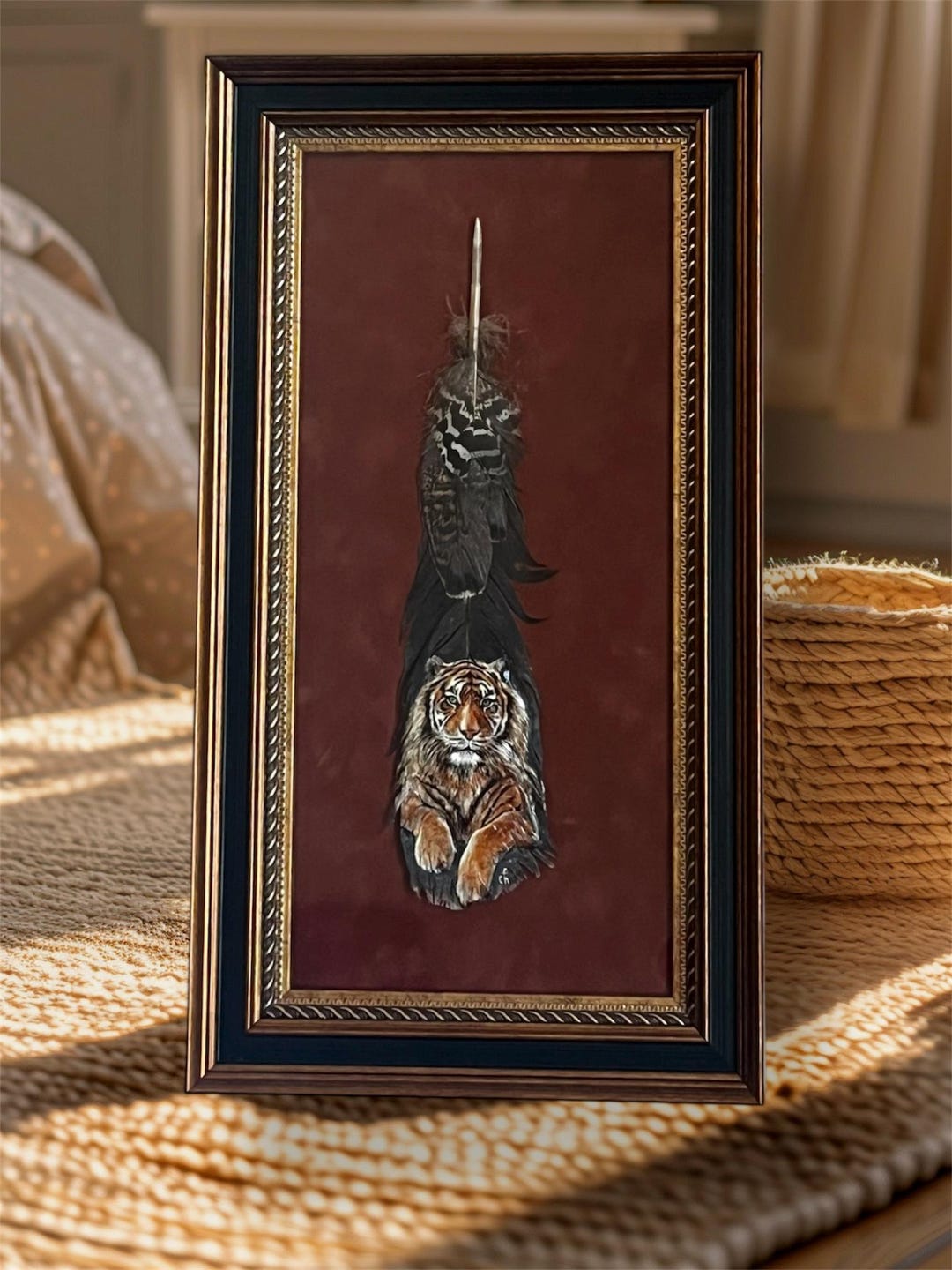 Hand-painted Tiger on a Real Feather – Unique Wildlife Art, Majestic ...