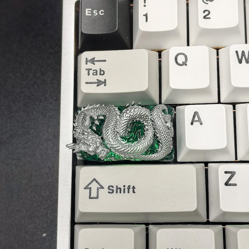 Jade Silver Dragon Artisan Keycap，custom 1.5U Resin Keycap,cool ...