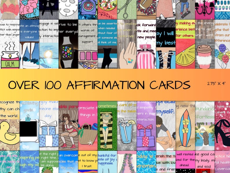 116 Printable Daily Affirmation Cards | 2.75” X 4” | Hand Drawn One of ...