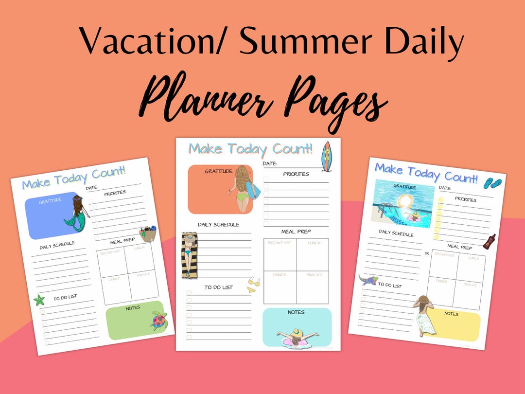 Summer Daily Planner Page Set | Instant Download | Printable or Digital ...