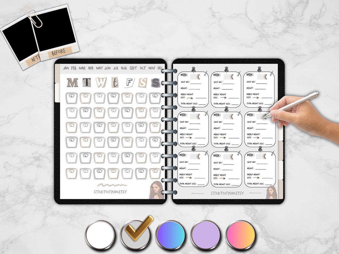 GLP-1 Tracker Bundle Including 5 Colors: Daily, Weekly, Monthly ...