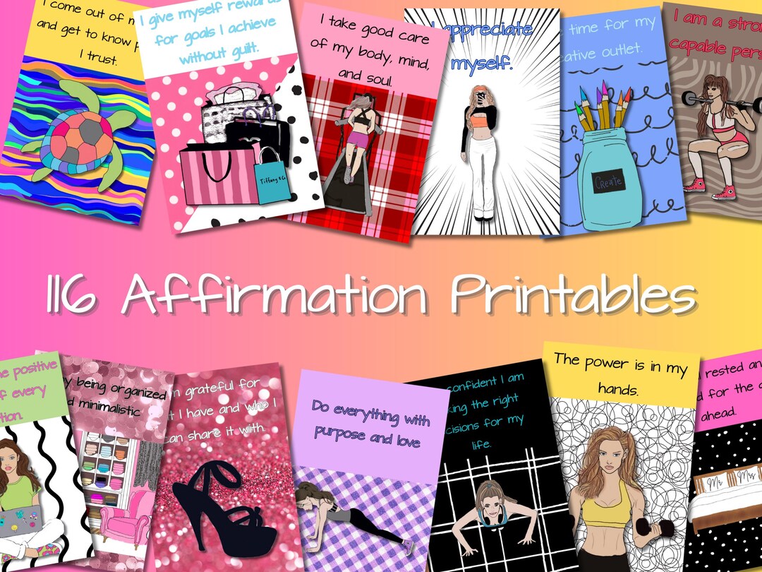 116 Hand Drawn Affirmation Cards: Motivational Quotes (printable) - Etsy