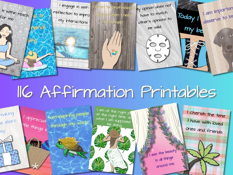 116 Printable Daily Affirmation Cards | 2.75” X 4” | Hand Drawn One of ...