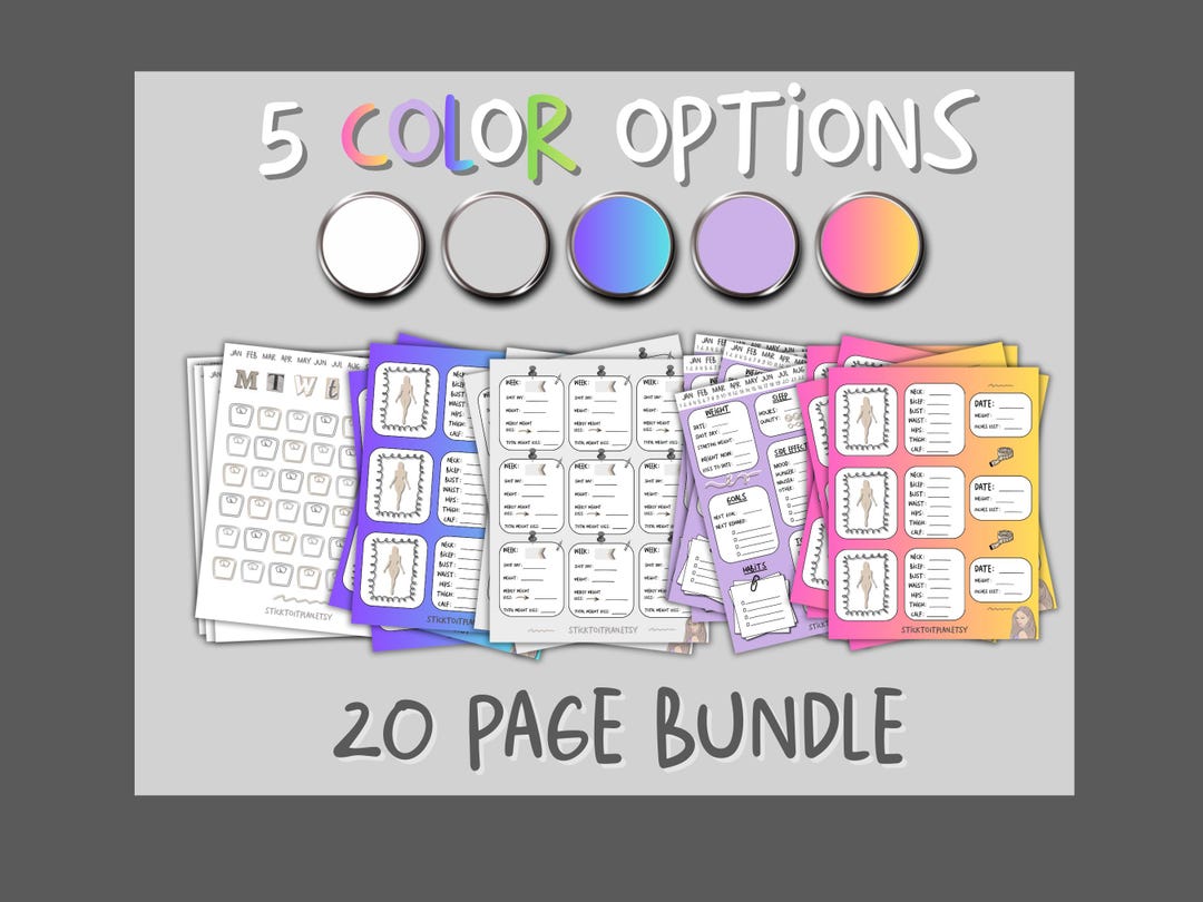 GLP-1 Tracker Bundle Including 5 Colors: Daily, Weekly, Monthly ...