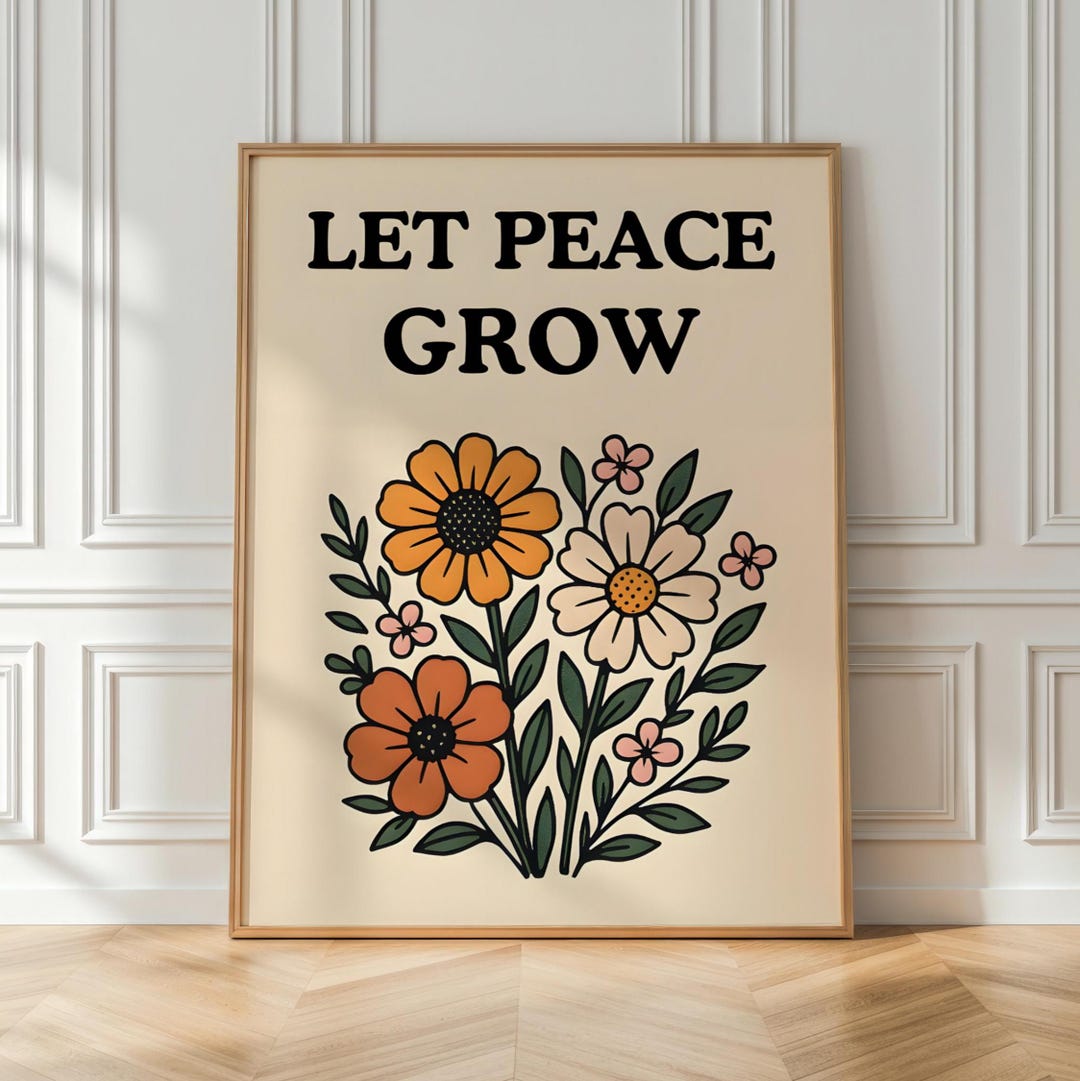 Daily Affirmation Poster - Let Peace Grow - Positive Quote - Retro ...