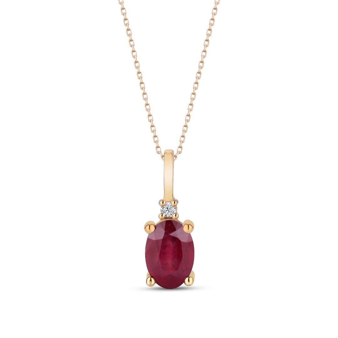 Oval Ruby Necklace: Natural Diamond Accent, Gold or Silver July ...