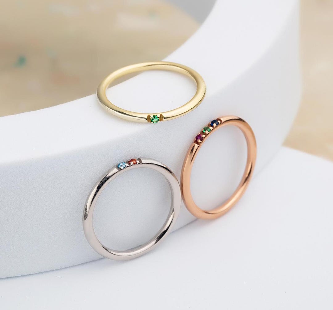 Stackable Birthstone Ring: 14K Gold Family Ring, Personalized Jewelry ...