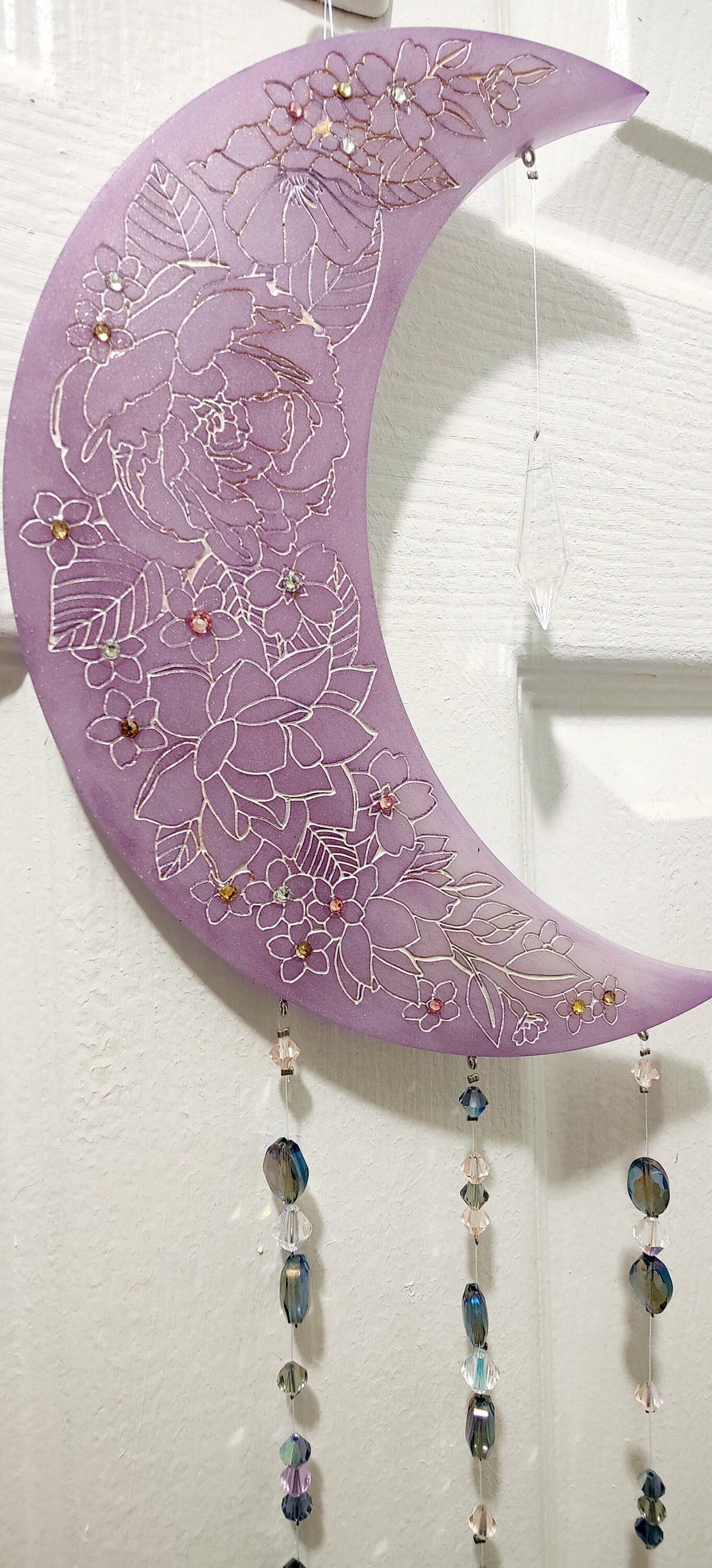 Moon Chime // Moon Wind Chime // Wind Chime // Resin Moon // Beaded ...