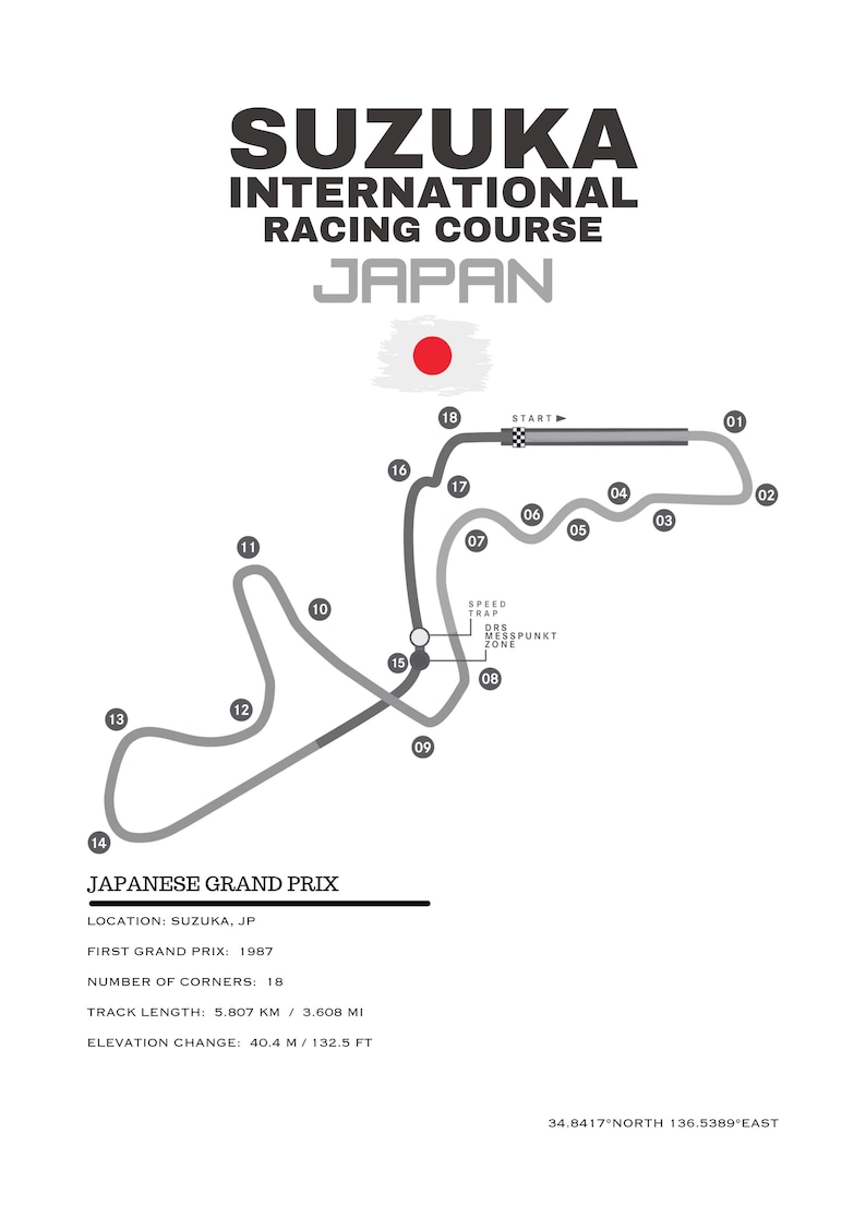 Suzuka Circuit Poster | Japanese Grand Prix Track Map Print | F1 Japan ...
