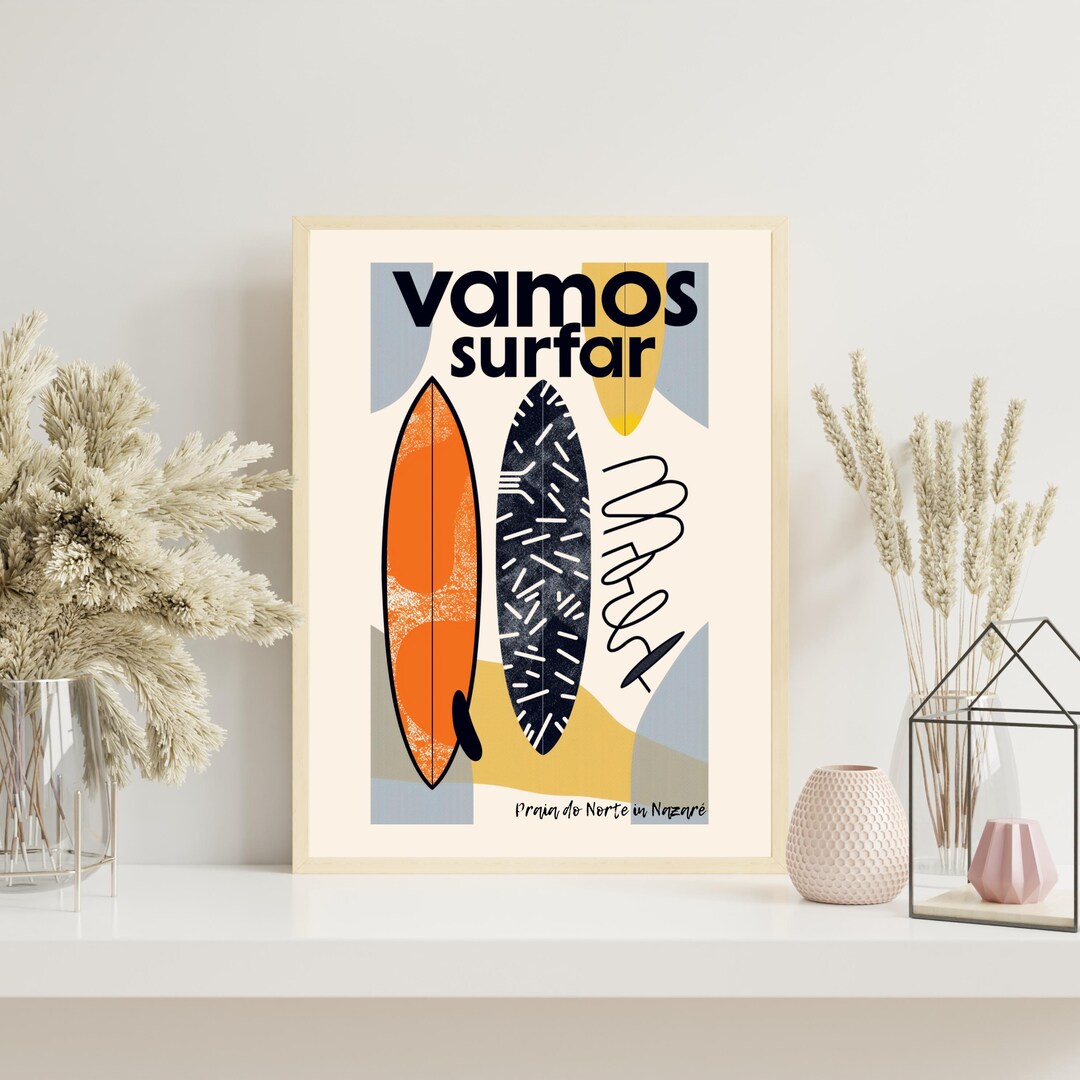 Surfer Poster – Modern Surf Art Print, Praia Do Norte Nazaré ...