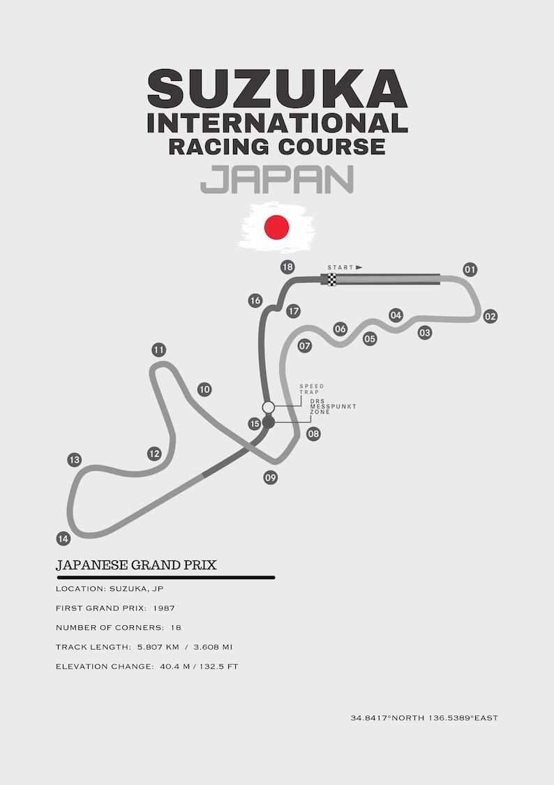 Suzuka Circuit Poster | Japanese Grand Prix Track Map Print | F1 Japan ...