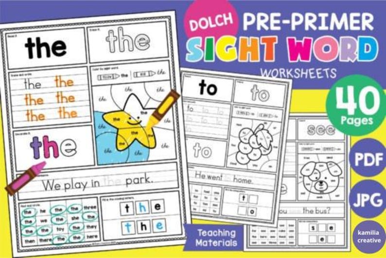 Preschool Dolch Sight Word Worksheets , Pre-primer Sight Words ...