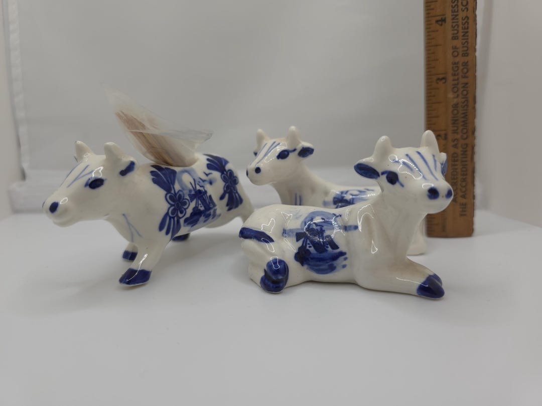 Delph Blue Cow Salt and Pepper Set With Toothpick Holder - Etsy
