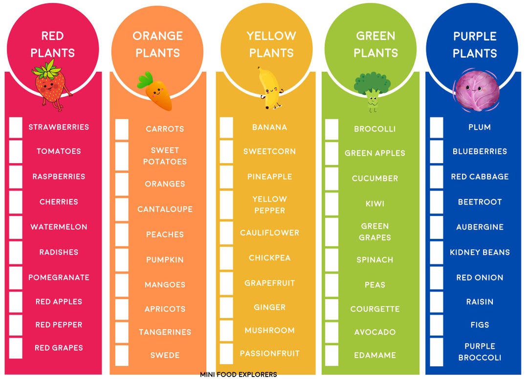 Rainbow Fruit and Vegetable Checklist - Etsy