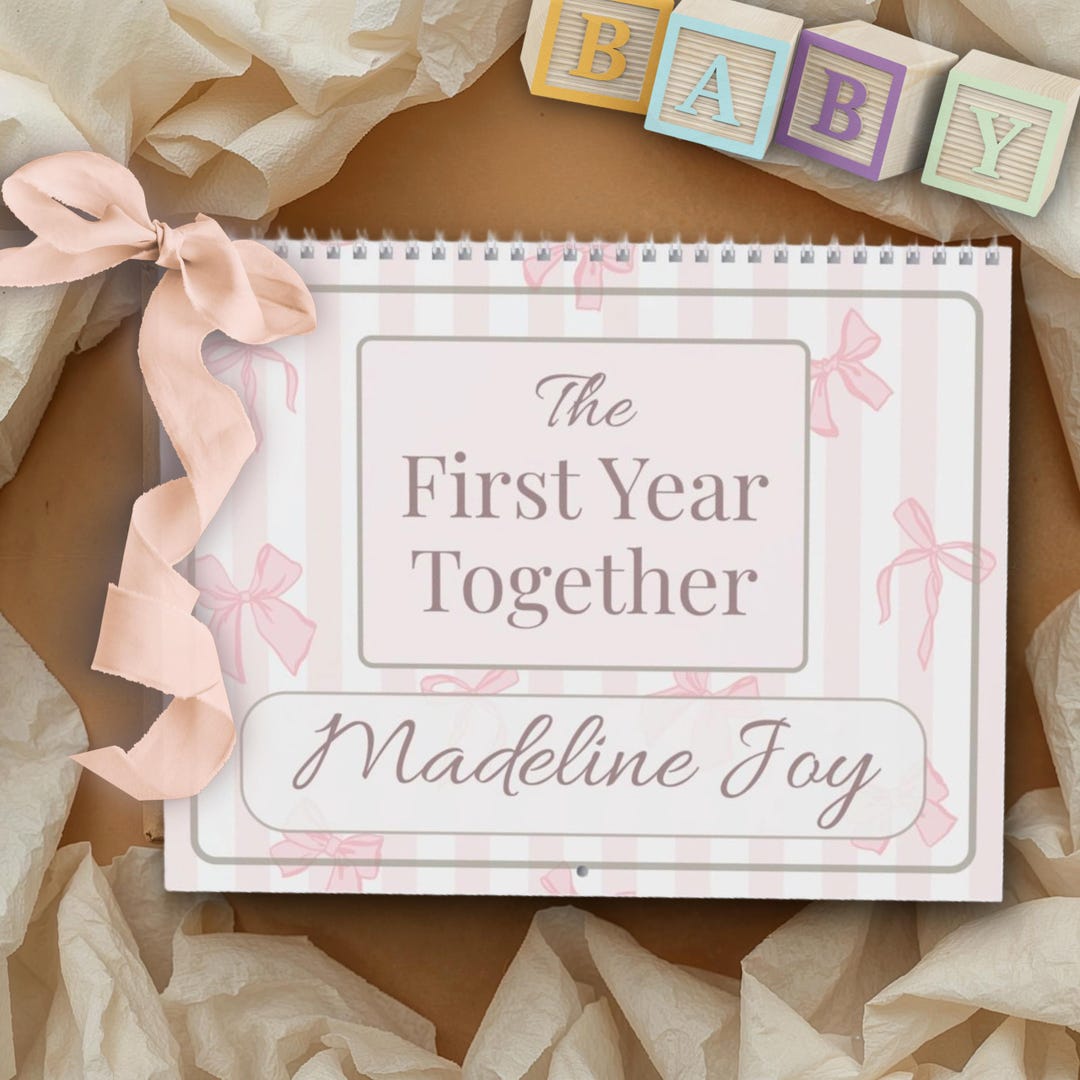 Vintage Bow Baby Milestone Wall Calendar, First Year Nursery Keepsake ...
