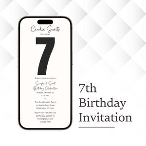 7th Birthday Party Invitation | Girls 7th Birthday Invite | Boys 7th ...